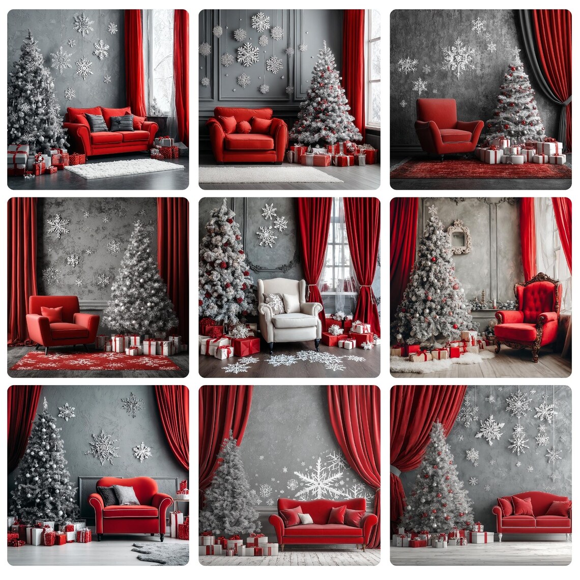 Christmas Red Room Digital Backdrop: Winter Holiday Photography (JPG ...