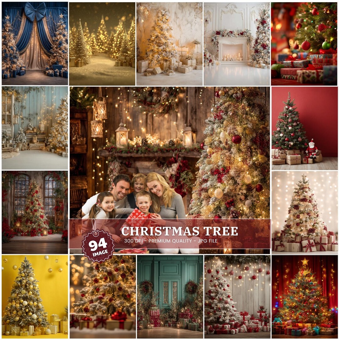 Christmas Tree Digital Backdrops for Holiday Photography, Festive Photo ...
