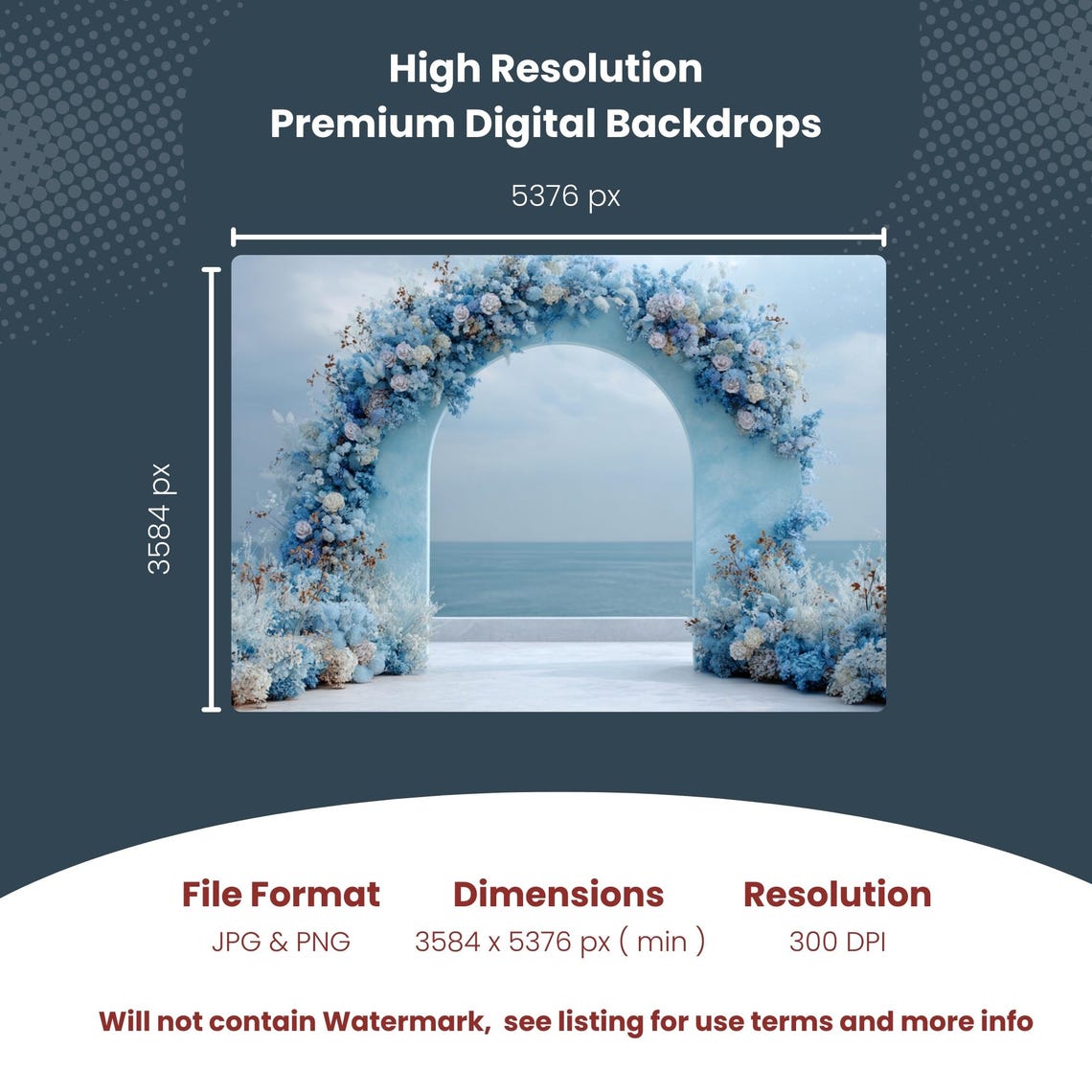 Blue Wedding Digital Backdrop, Floral Arch (JPG) - Etsy