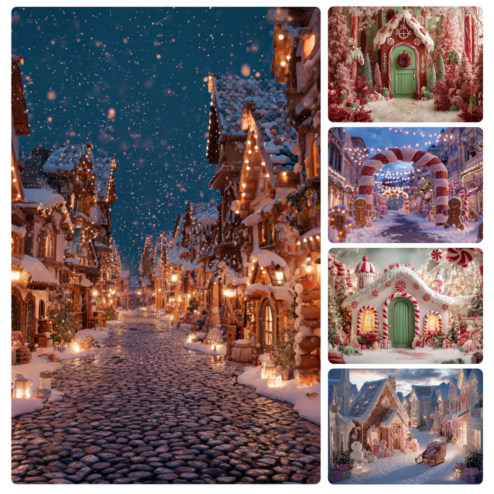 Gingerbread House Christmas Backdrops: Candyland Holiday Scene (digital ...