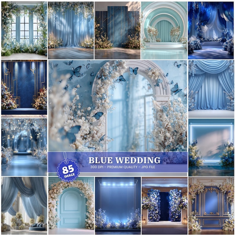 Blue Wedding Digital Backdrop, Floral Arch (JPG) - Etsy