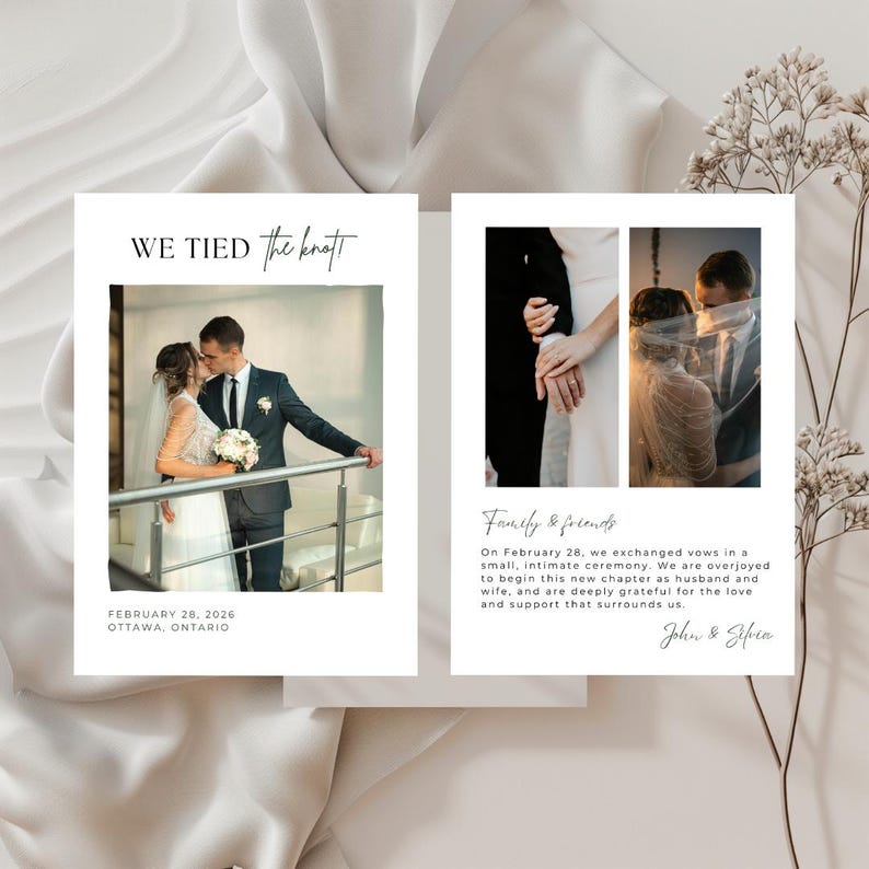 Wedding Announcement Photo Card Template | We Got Married Card ...