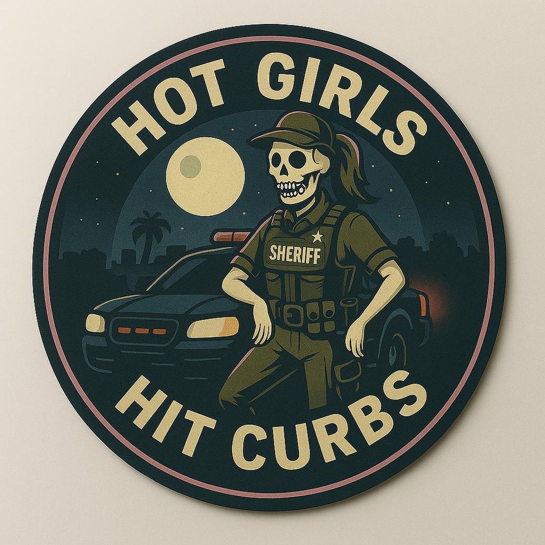 Hot Girls Hit Curbs Sheriff Skeleton Sticker | Funny Law Enforcement ...