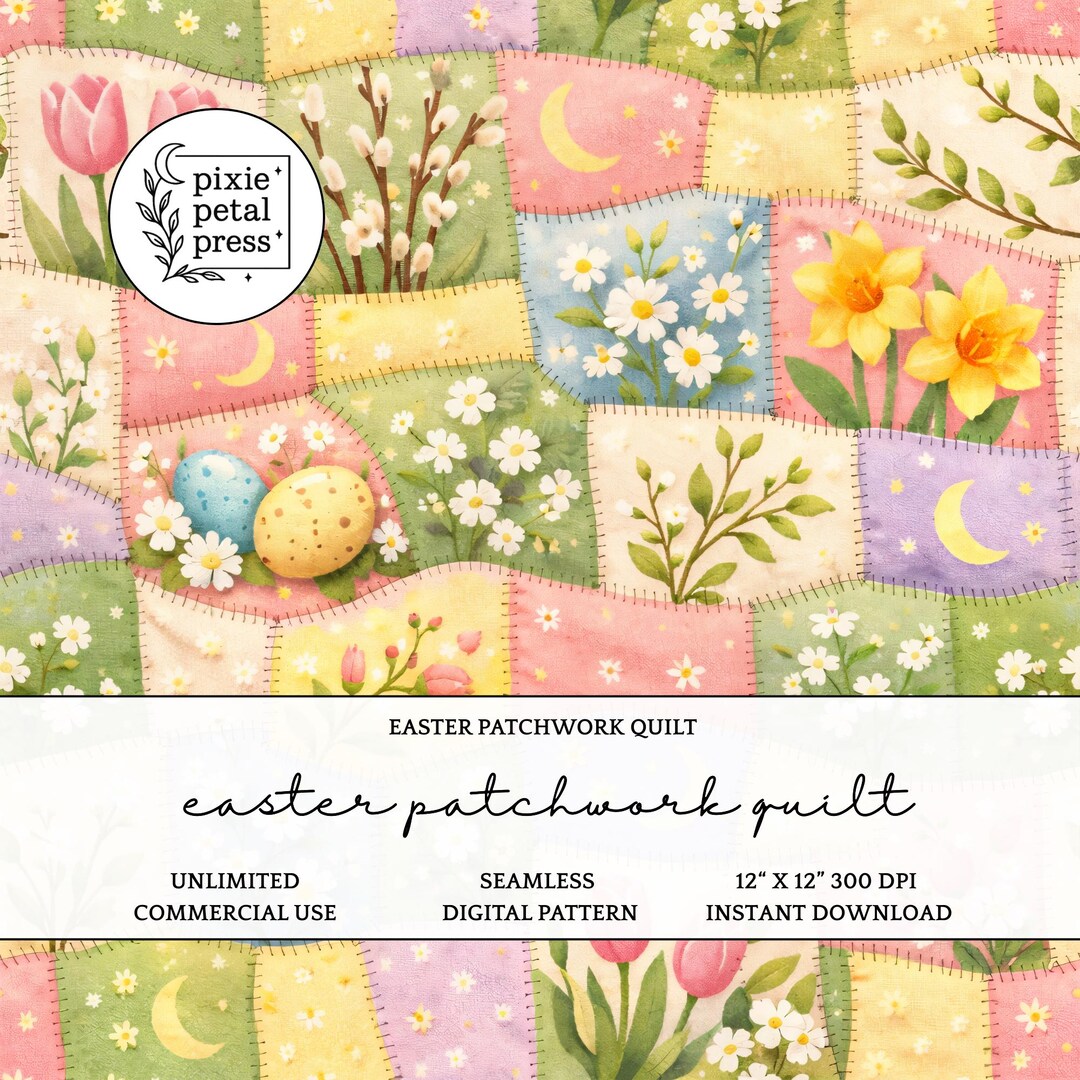 Easter Patchwork Quilt Seamless Pattern 300 DPI PNG Ostara Celestial ...