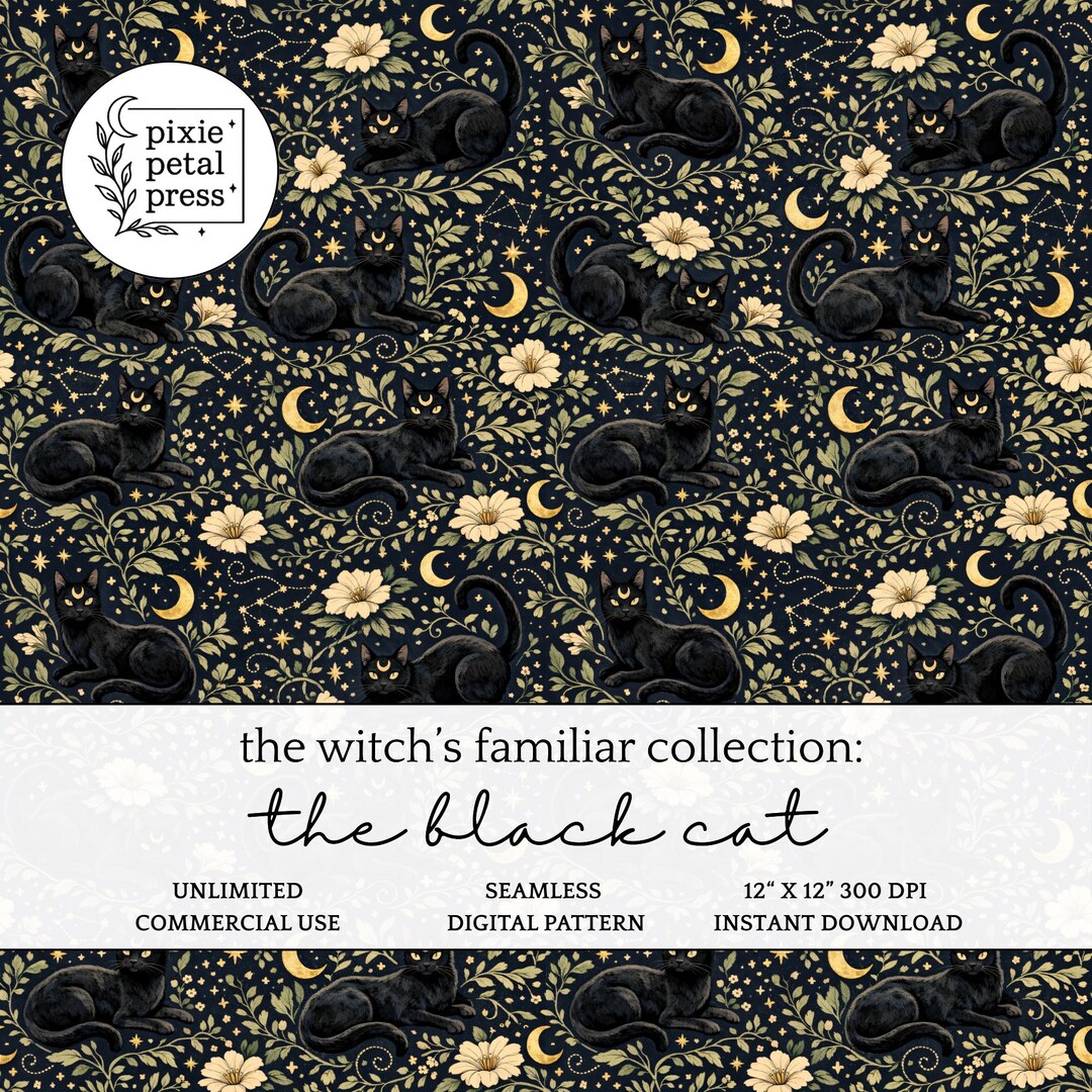 The Witch’s Familiar - the Black Cat Seamless Pattern 300 DPI PNG ...