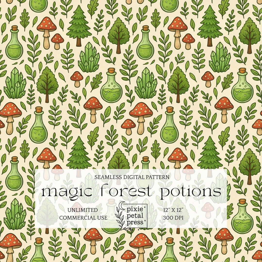 Magic Forest Potions Seamless Pattern 300 DPI PNG Witchy Enchanted ...