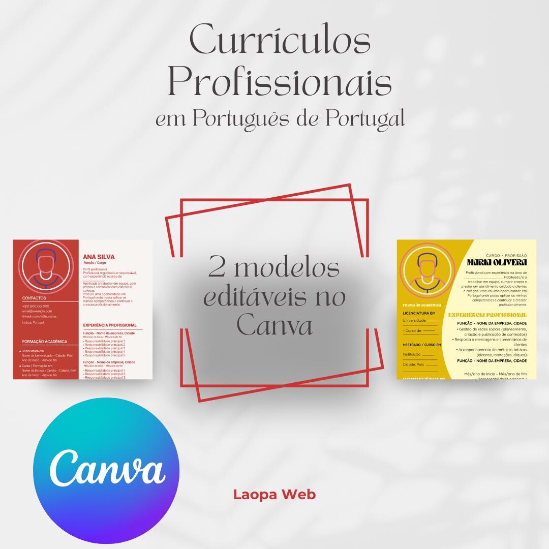 Portuguese Resume Template | Canva CV, 2 Models (digital) - Etsy