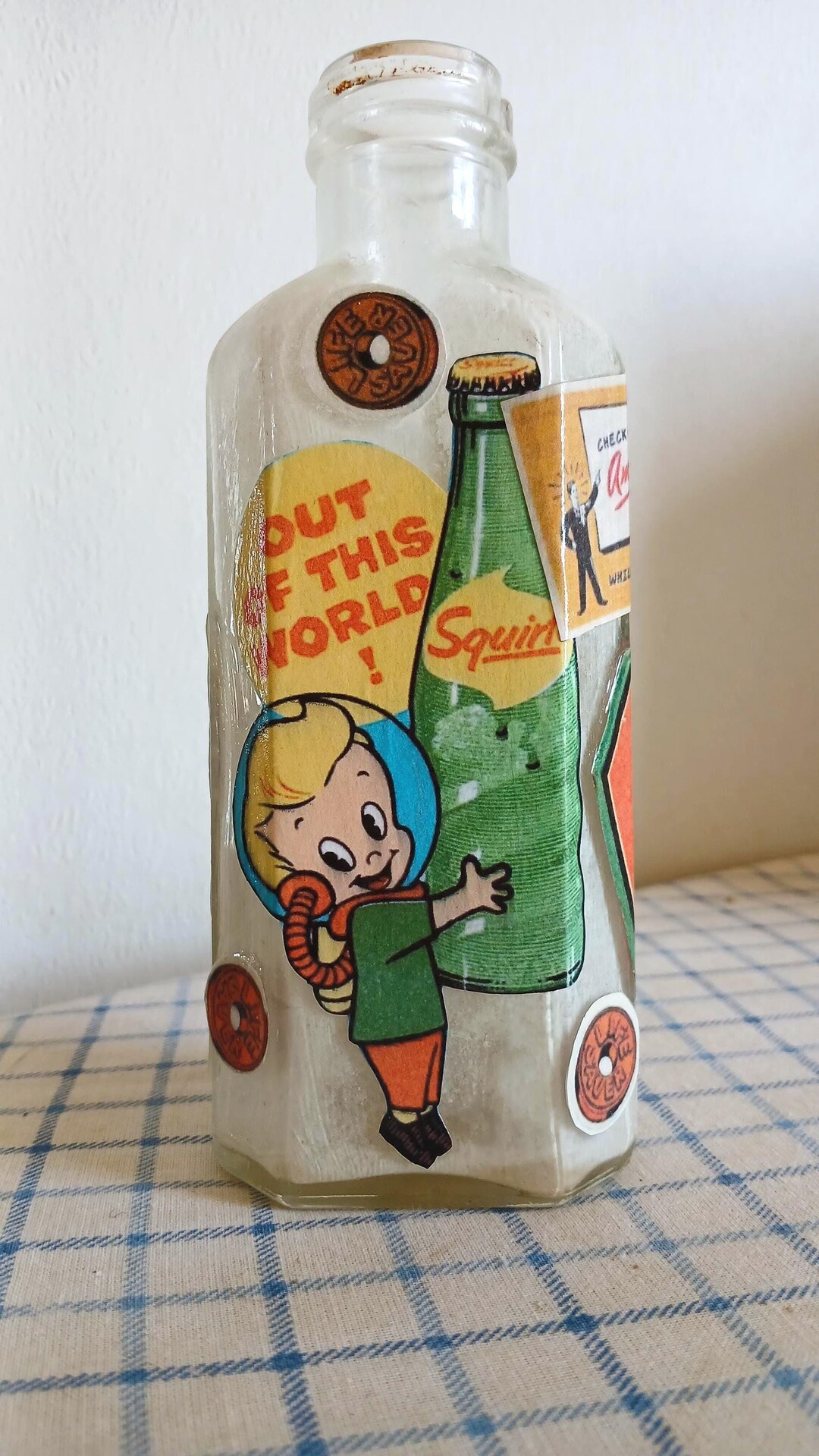 VINTAGE Decoupage Bottle; Midcentury Themed; 1950s Americana; Upcycled ...