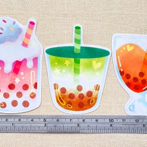 Cute Boba Tea Stickers, Bubble Tea Sticker, Vinyl Sticker, Holographic ...