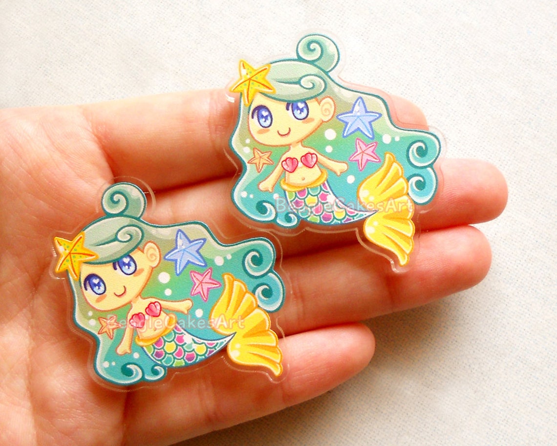 Mermaid Pin Acrylic Pin Enamel Pin Beach Accessory Mermaid - Etsy