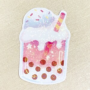 Cute Boba Tea Stickers, Bubble Tea Sticker, Vinyl Sticker, Holographic ...