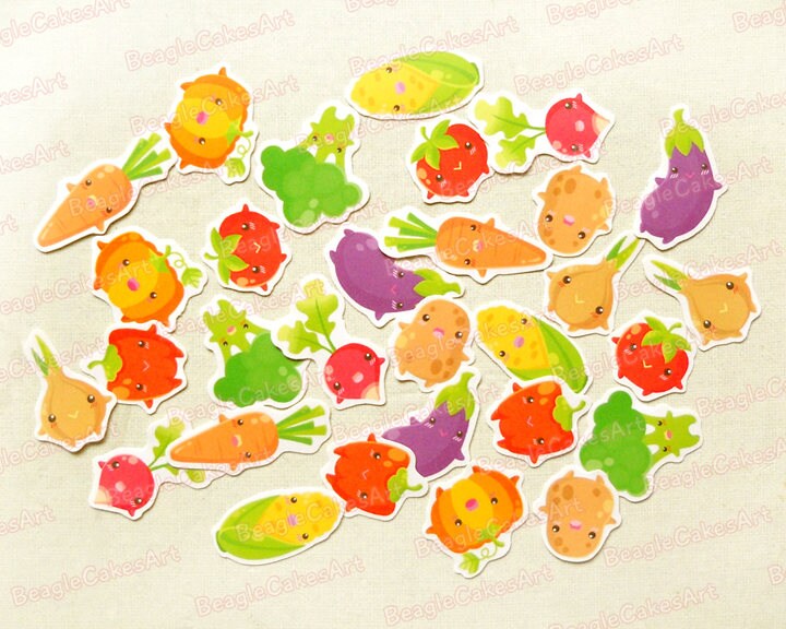 Fruits and Vegetables Stickers. 60 Pieces. Vegetarian Sticker. | Etsy
