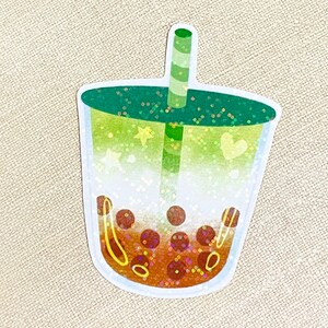 Cute Boba Tea Stickers, Bubble Tea Sticker, Vinyl Sticker, Holographic ...