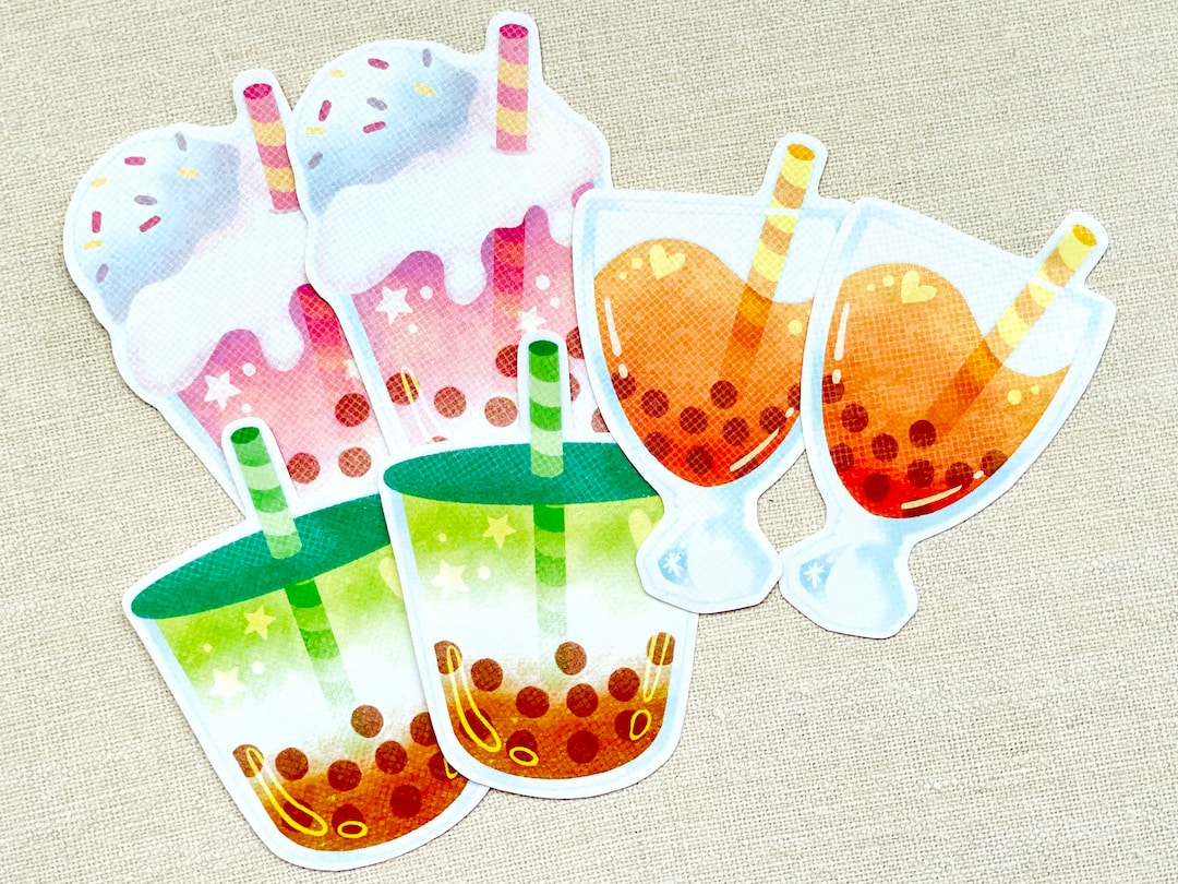 Cute Boba Tea Stickers, Bubble Tea Sticker, Vinyl Sticker, Holographic ...