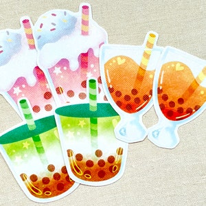 Cute Boba Tea Stickers, Bubble Tea Sticker, Vinyl Sticker, Holographic ...