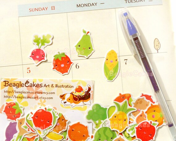 Fruits and Vegetables Stickers. 60 Pieces. Vegetarian Sticker. | Etsy