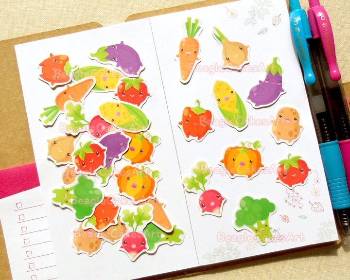 Fruits and Vegetables Stickers. 60 Pieces. Vegetarian Sticker. | Etsy
