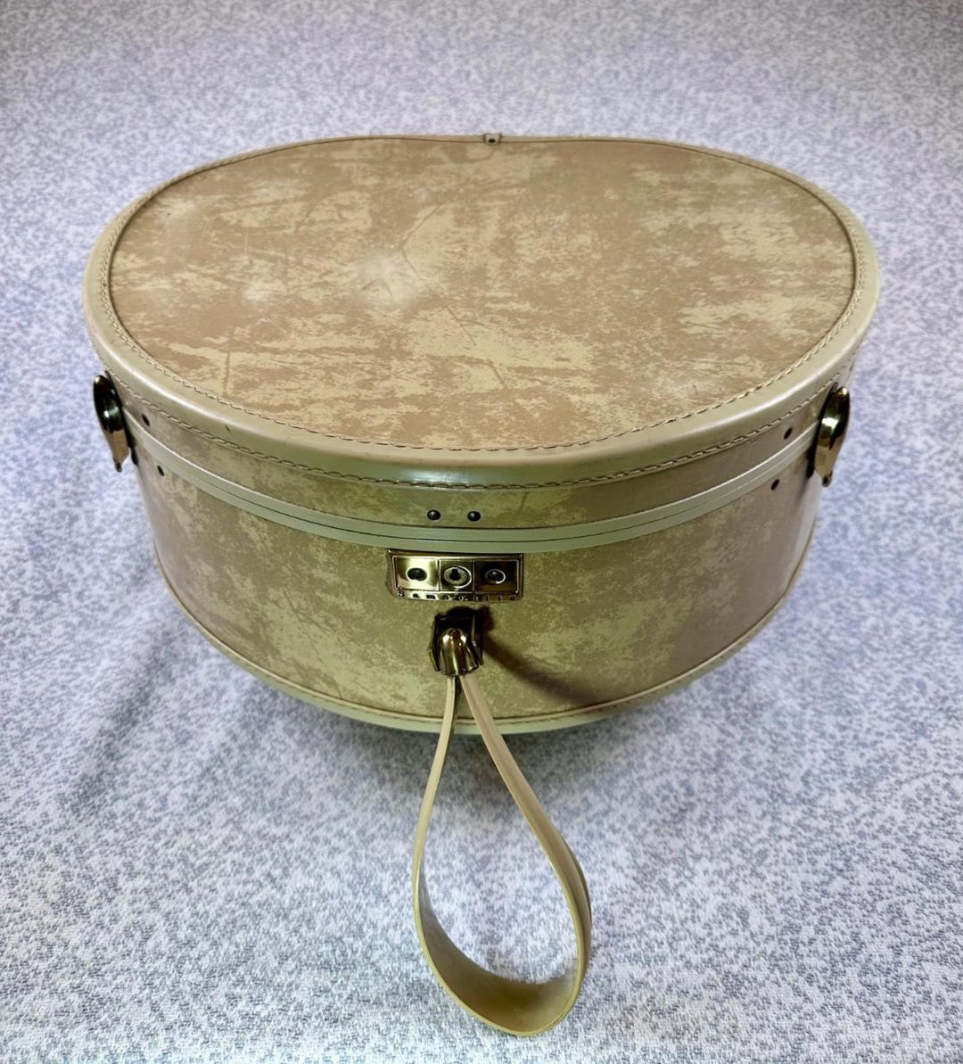 Vtg 1950s SAMSONITE Streamlite Hat Box Luggage Marbled BEIGE Case MCM ...