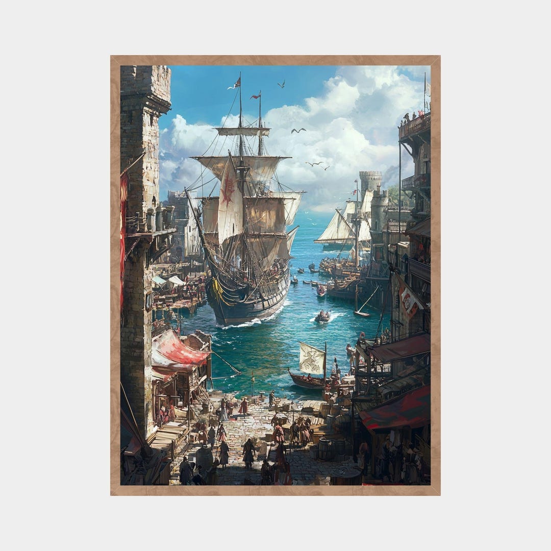 Arrival at the Grand Port: Historical Seaport Digital Art Print. A ...