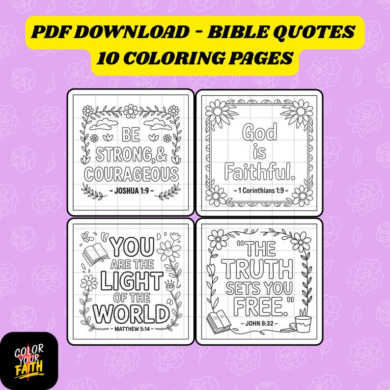 Faith Coloring Pages Bundle, Bible Verse Art (digital Download) Set 15 ...