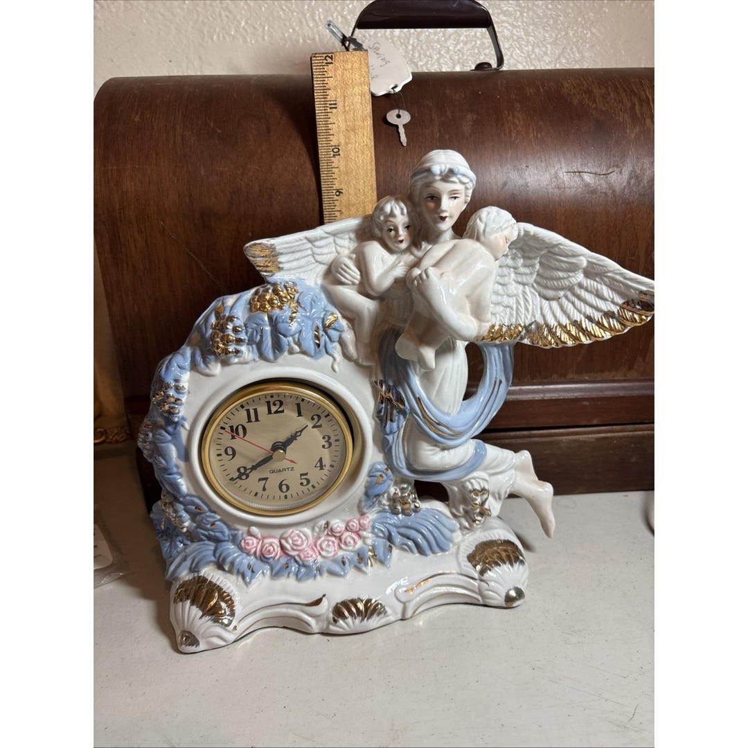 Blue and White Angel Clock 10” Cherubs Battery Operated Vs20 - Etsy