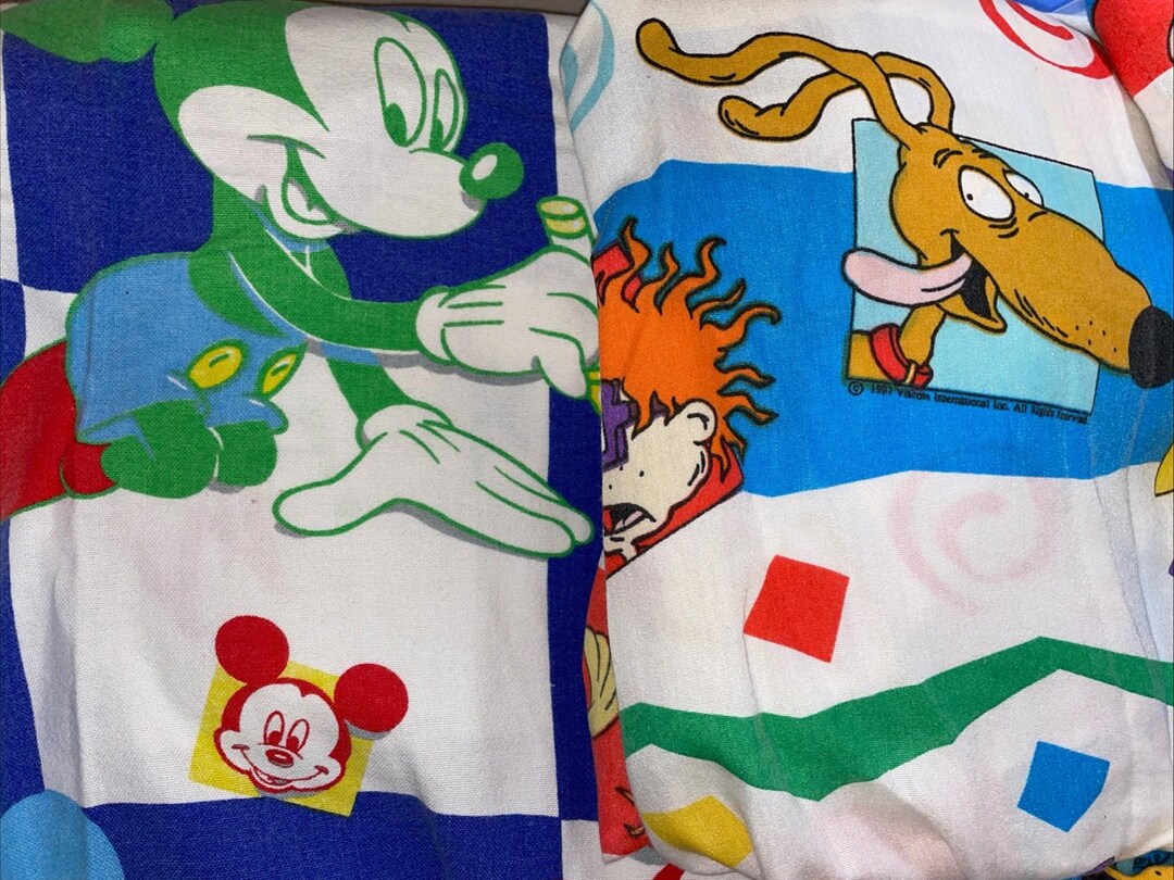 Children’s Twin Sheets RUGRATS Fitted Flat 2 Pillow Mickey Mouse Flat ...