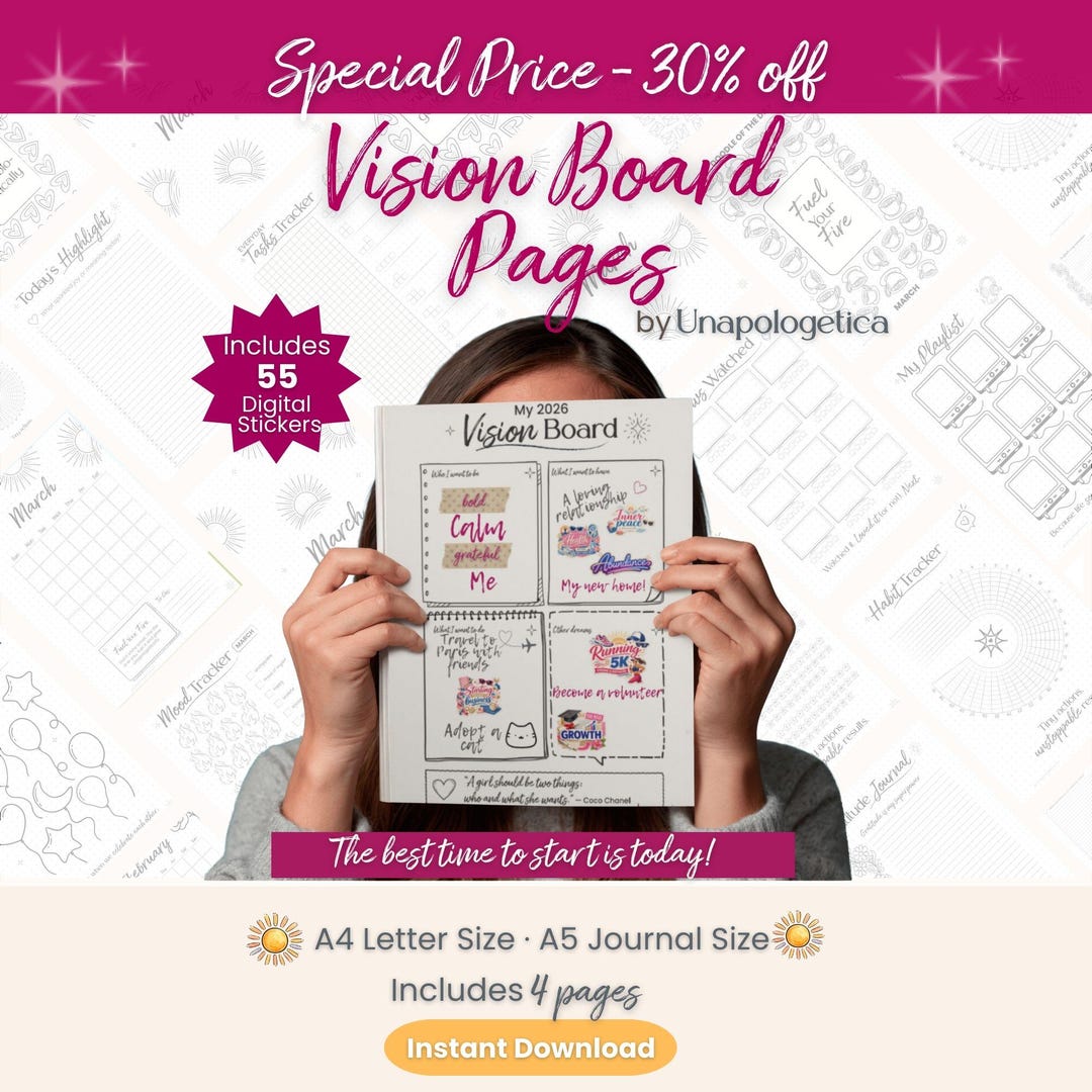 Printable 2026 Vision Board | Inspiration Board | Dream Journal Pages ...