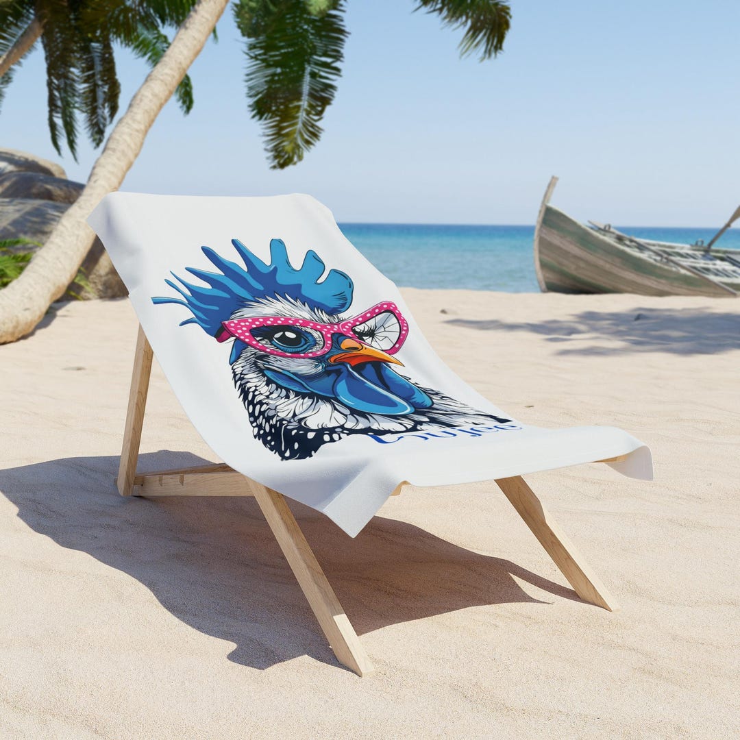 Boujee Chicken Illustration Beach Towel | Colorful Rooster Art - Etsy