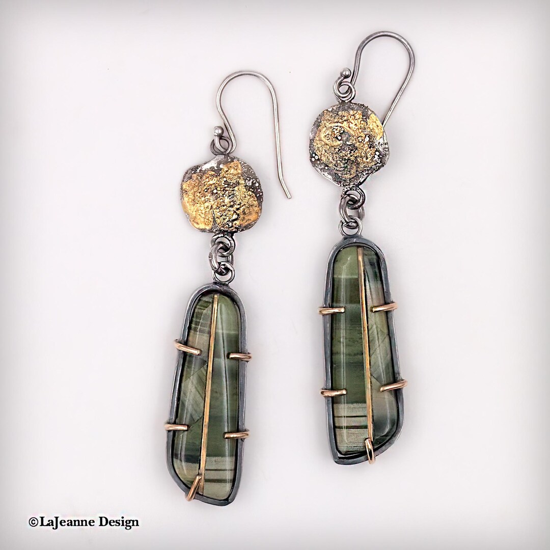 Ricolite Intarsia 18K & 24K Gold Keum Boo Sterling Silver Earrings ...