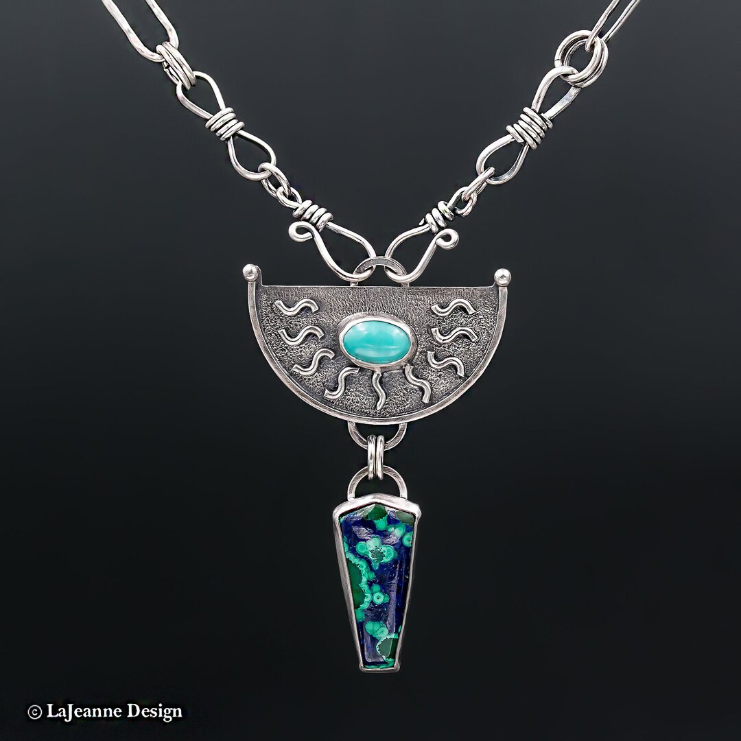 Azurite-malachite, Turquoise Necklace Sterling Pendant Necklace ...