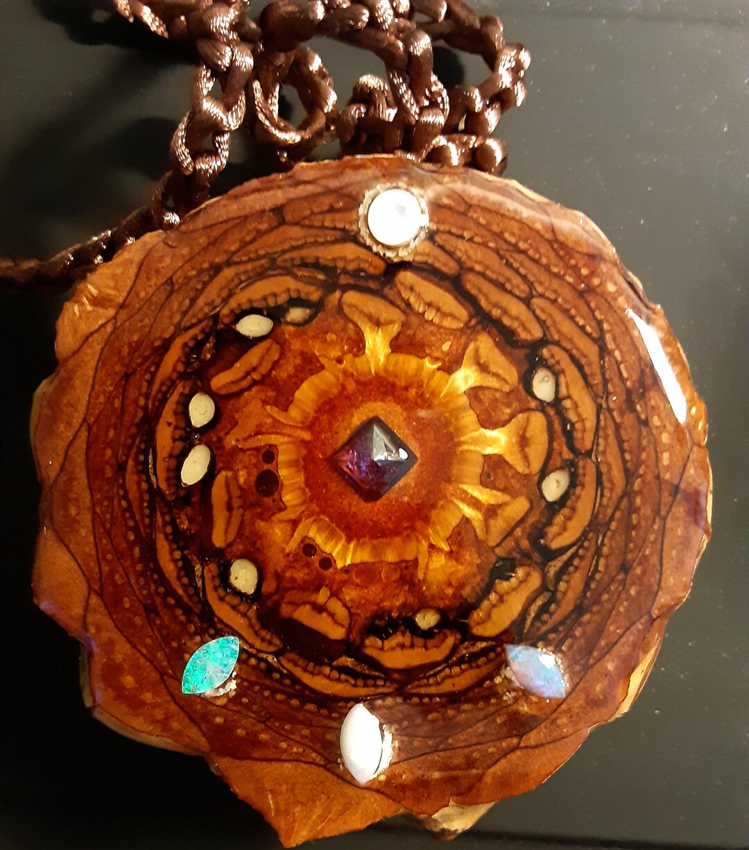Sacred Geometry Third Eye Pendant With Real Amethyst, Opals, and Mother ...