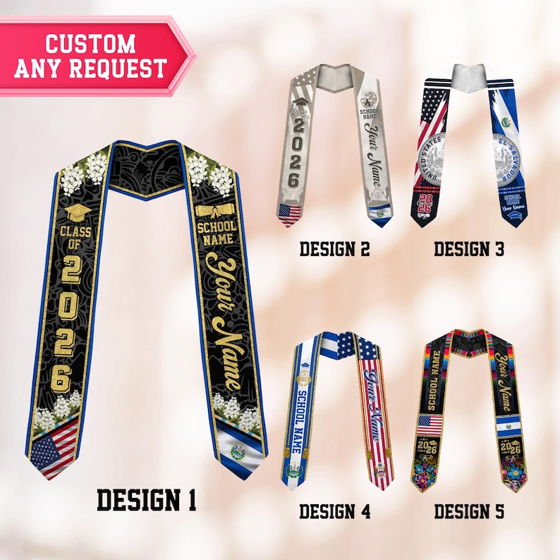 Custom El Salvador Graduation Stole 2026,personalized Salvadorans ...