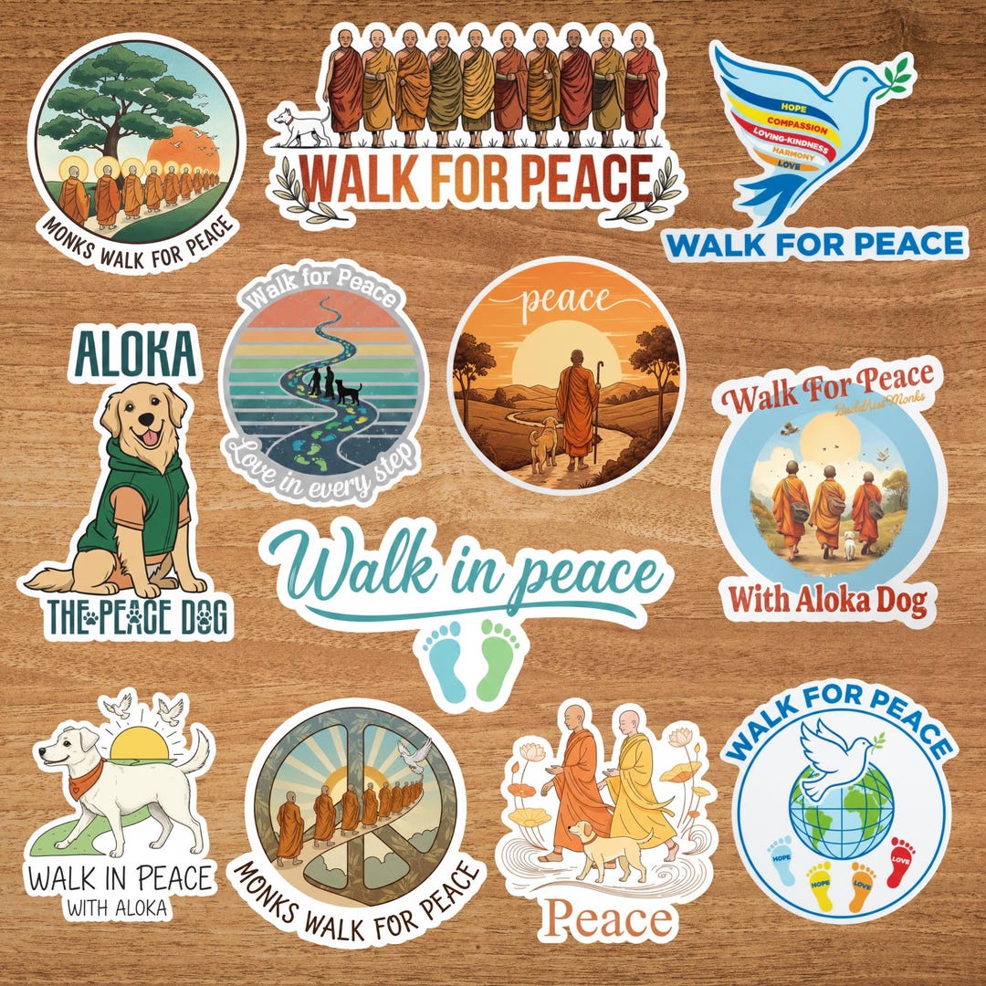 12pcs Buddhist Monks Walk for Peace Sticker, Spiritual Mindfulness ...