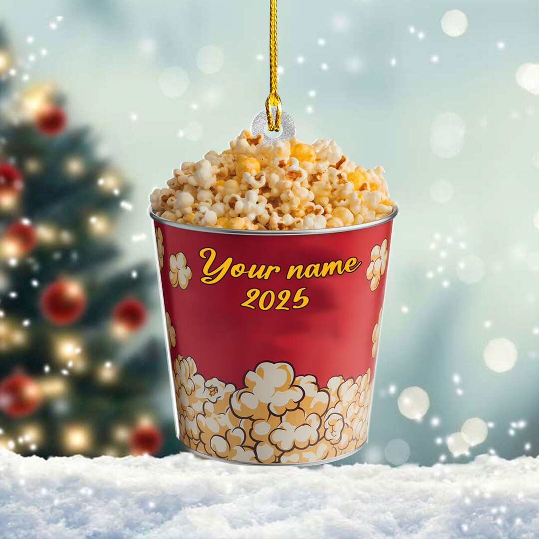 Personalized Popcorn Bucket Christmas Ornament: Movie Lover Gift, Flat ...