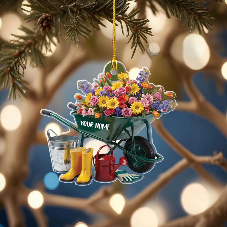 Custom Gardener Wheelbarrow Ornament, Personalized Name Garden Tool ...