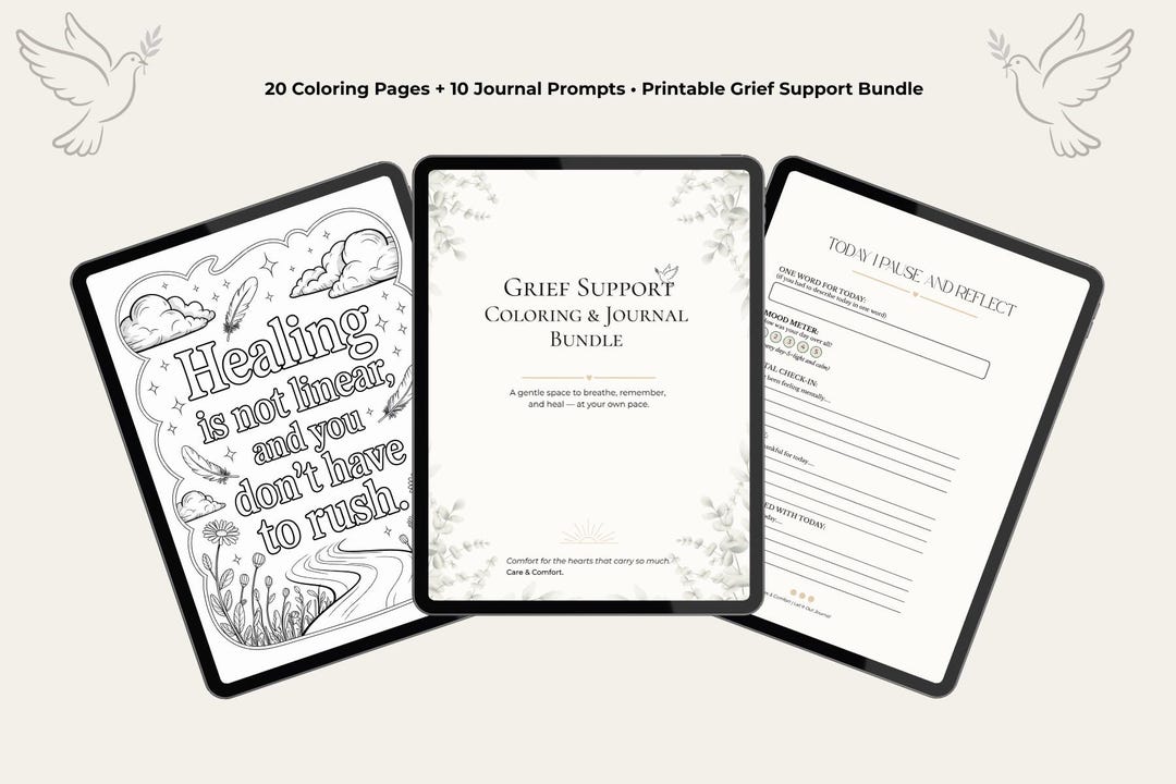 Grief Support Bundle | 20 Coloring Pages + 10 Journal Prompts ...