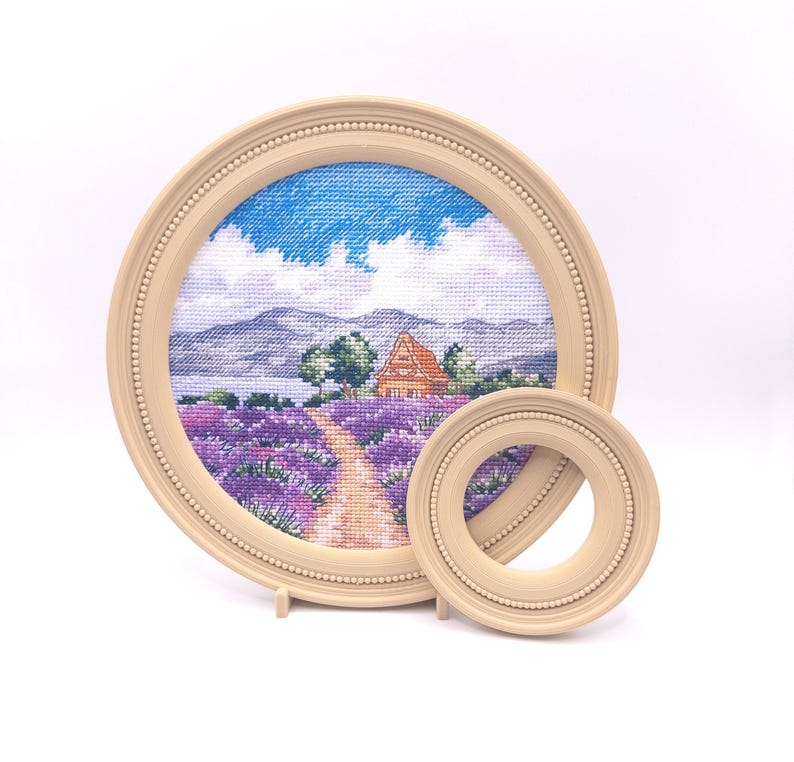 Magnetic Cross Stitch Round Frame: Beige Needlework Display With Stand ...