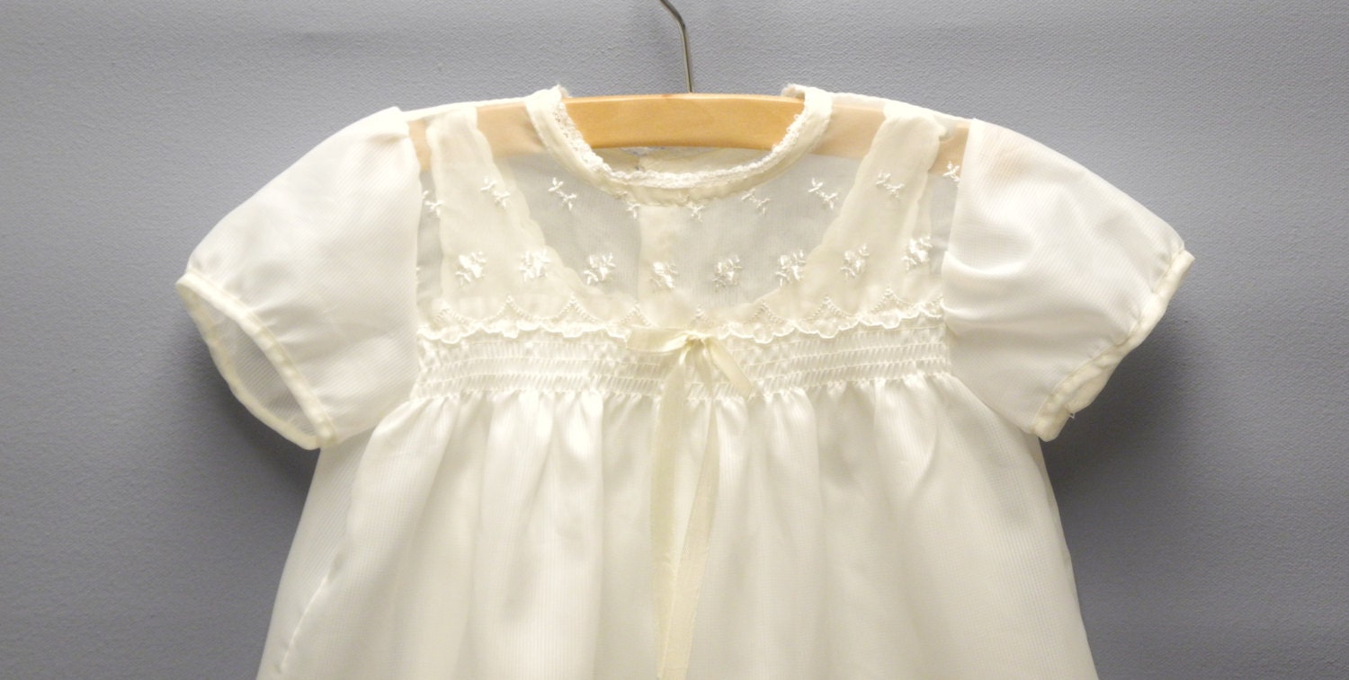 Vintage Baby Clothes, 1950's Cream Embroidered Baby Girl Dress Set ...