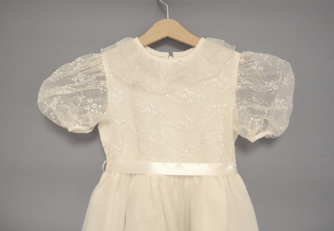 Vintage 1970s Saks Fifth Avenue Girls White Chiffon Lace Dress - Size ...