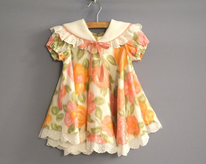 Vintage Baby Clothes | 1970's Handmade Pink, Green and White Floral ...