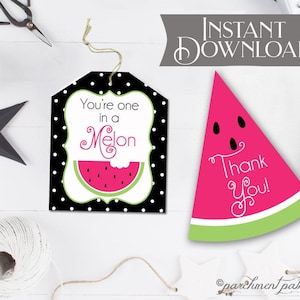 Thank You Gift - You're One in a Melon Printable Gift Tags - Watermelon ...