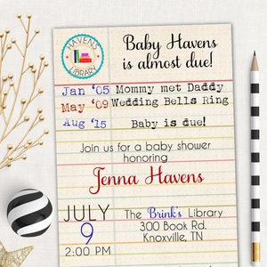Library Baby Shower Invitation - Bring a Book Baby Shower - Build a ...