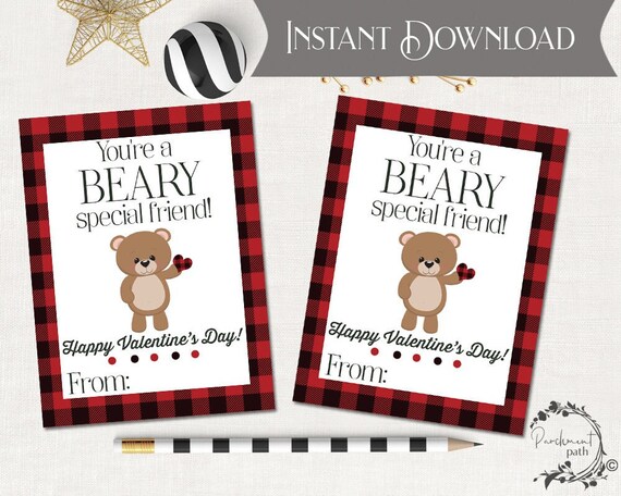 Bear Valentines INSTANT DOWNLOAD - School Valentine, Classroom ...