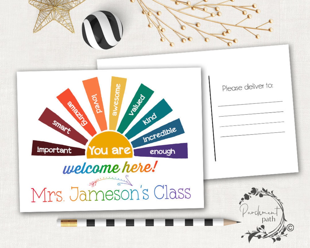 Rainbow Teacher Postcard - Back to School, You Are Enough - Etsy