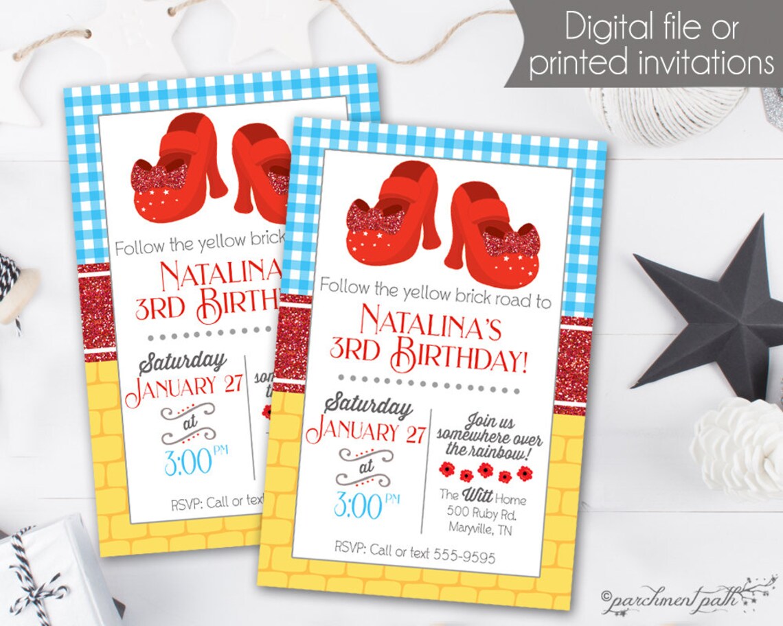 Ruby Slippers Birthday Invitation Printable First Birthday - Etsy