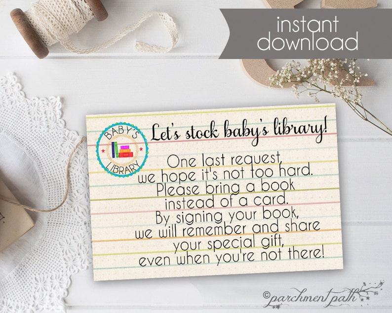 Bring a Book Insert Card - Library Baby Shower - Instant Download ...