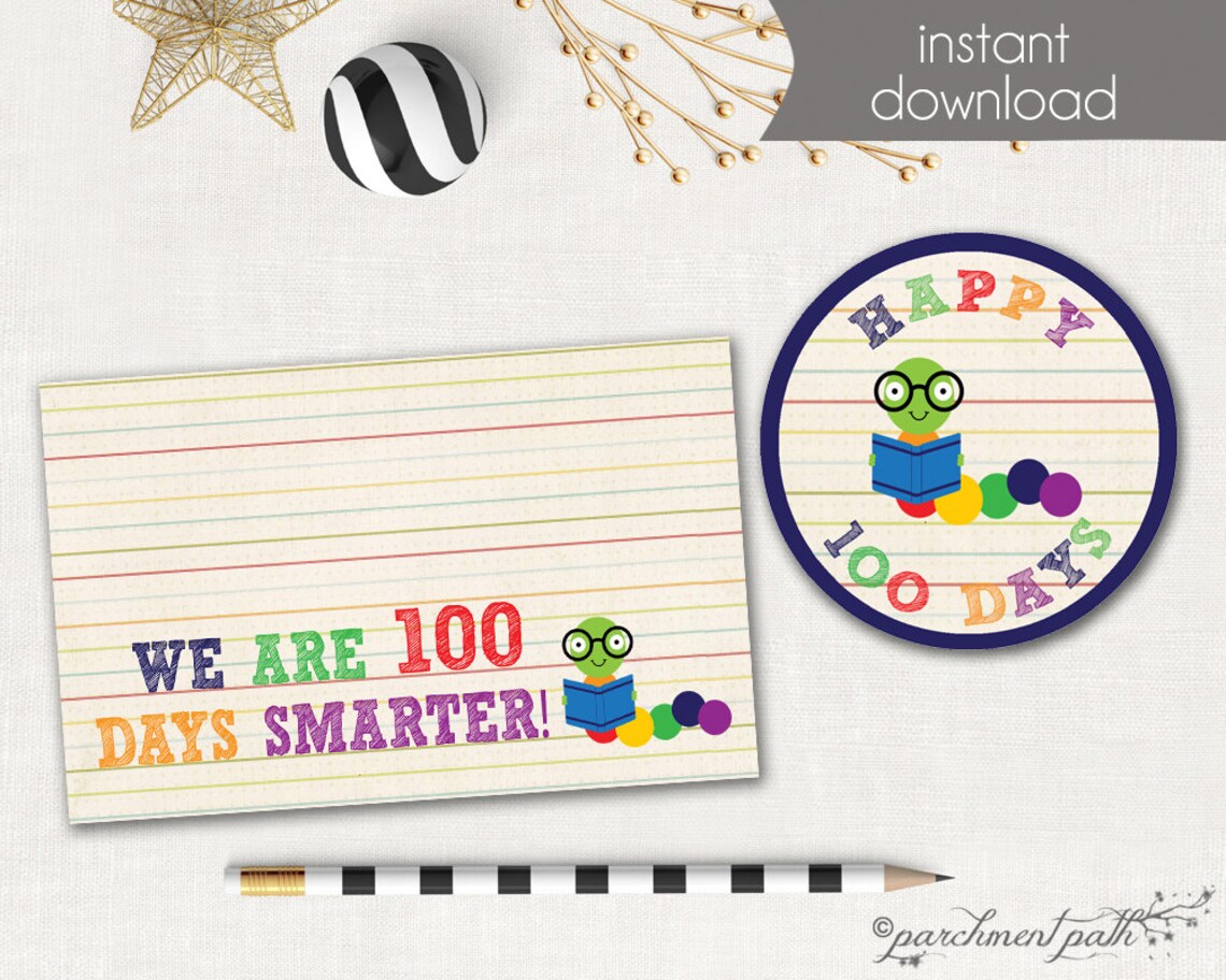 100 Days of School Printable Set Favor Tags and Stickers - Etsy