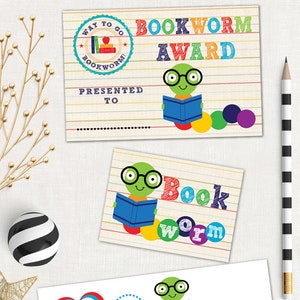 Bookworm Award Printable Set - Tags, Award Certificate, and Bookmark ...