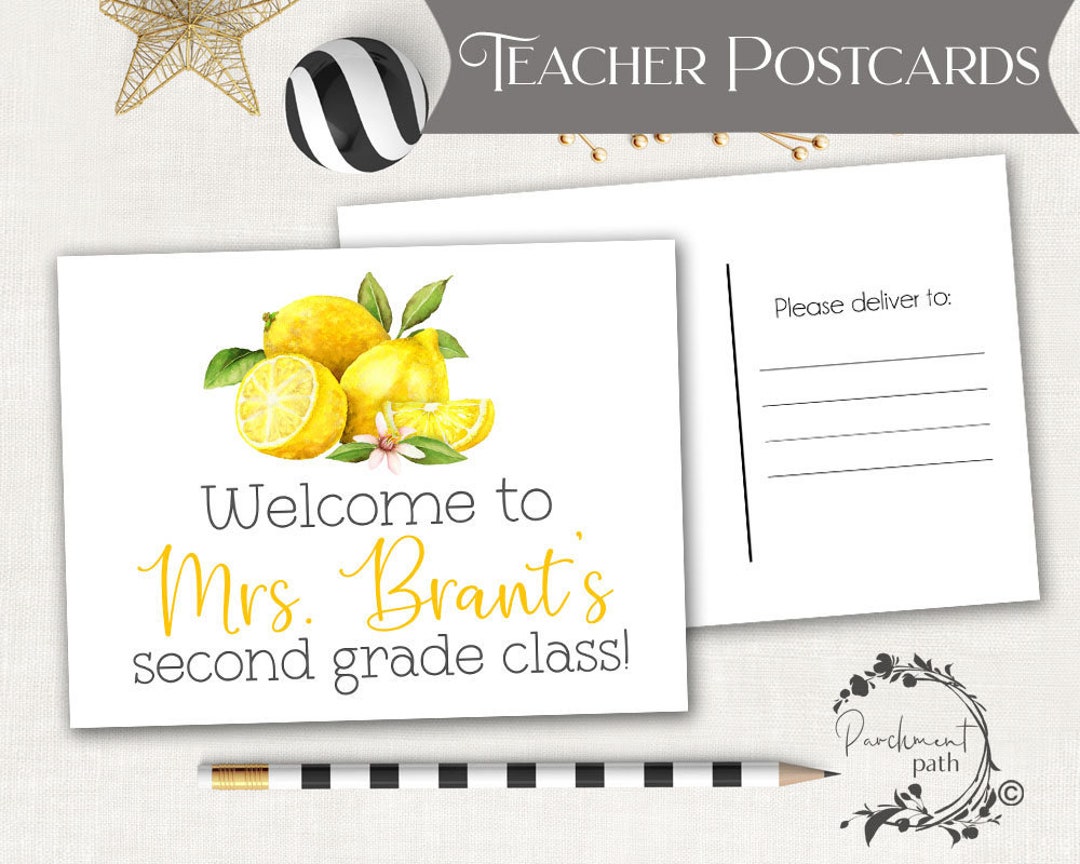 Lemon Teacher Postcard – Welcome to Class, Happy Mail - Etsy