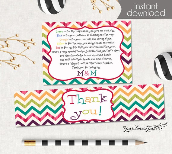 Teacher Thank You Gift Printable Set - Water Bottle Labels - Gift Tag ...